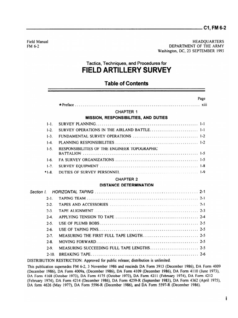 Us Army Field Manual FM 6-2 - Field Artillery Survey, Traverse ...