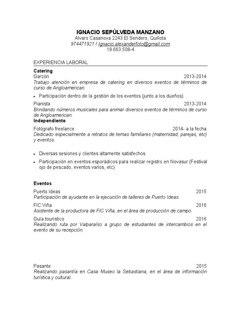 CV Ignacio Sepùlveda | PDF | Educación Secundaria | Educación avanzada