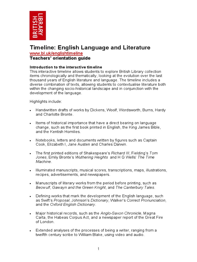Timeline: English Language and Literature: WWW - Bl.uk/englishtimeline ...