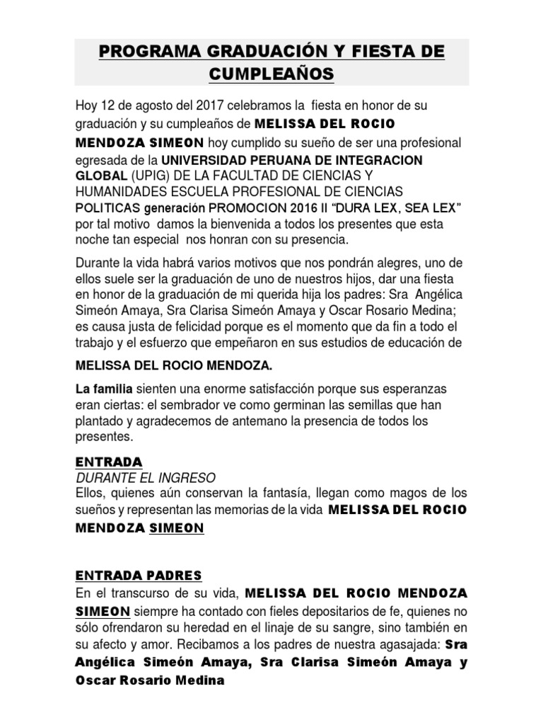 Programa Graduación y Fiesta de Cumpleaños | PDF | Cumpleaños