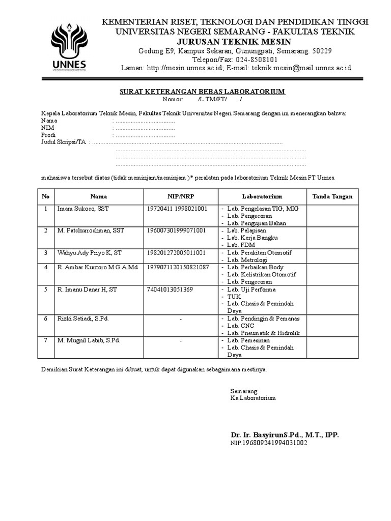 Surat Keterangan Bebas Lab. 1 | PDF