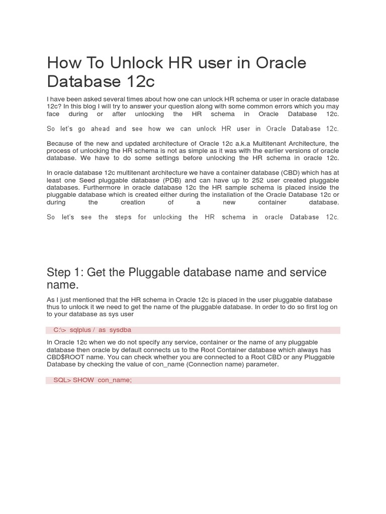How To Unlock HR User in Oracle Database 12c | PDF | Protein Data Bank | Oracle Database