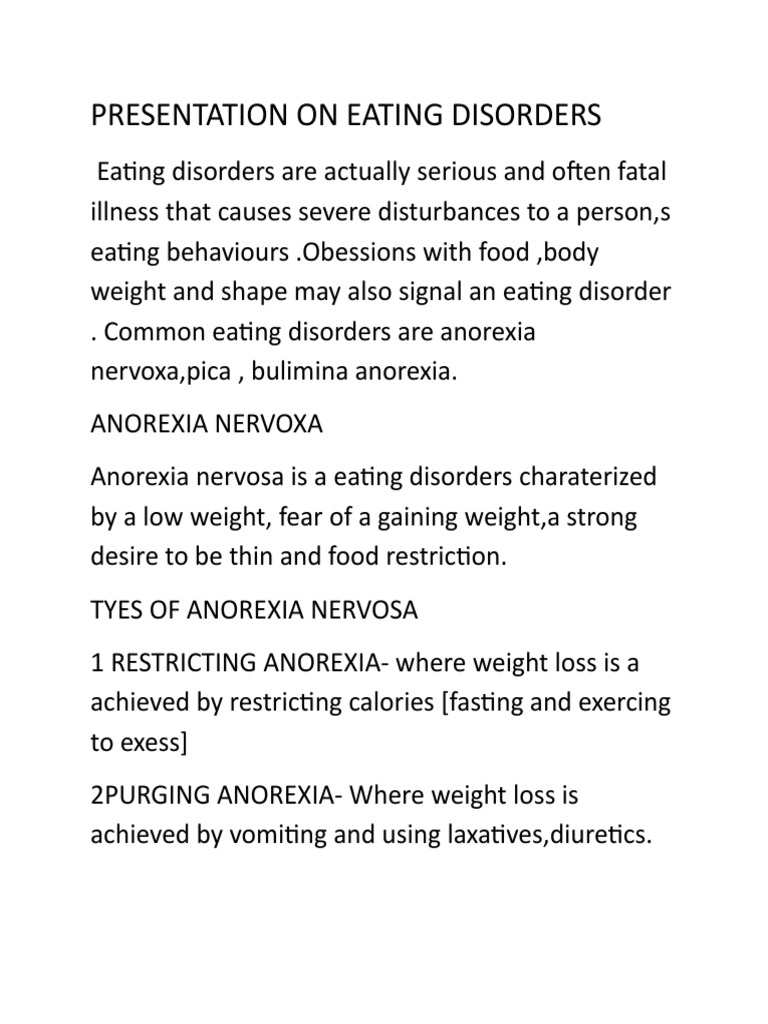 Presentation On Eating Disorders | PDF | Eating Disorder | Anorexia Nervosa