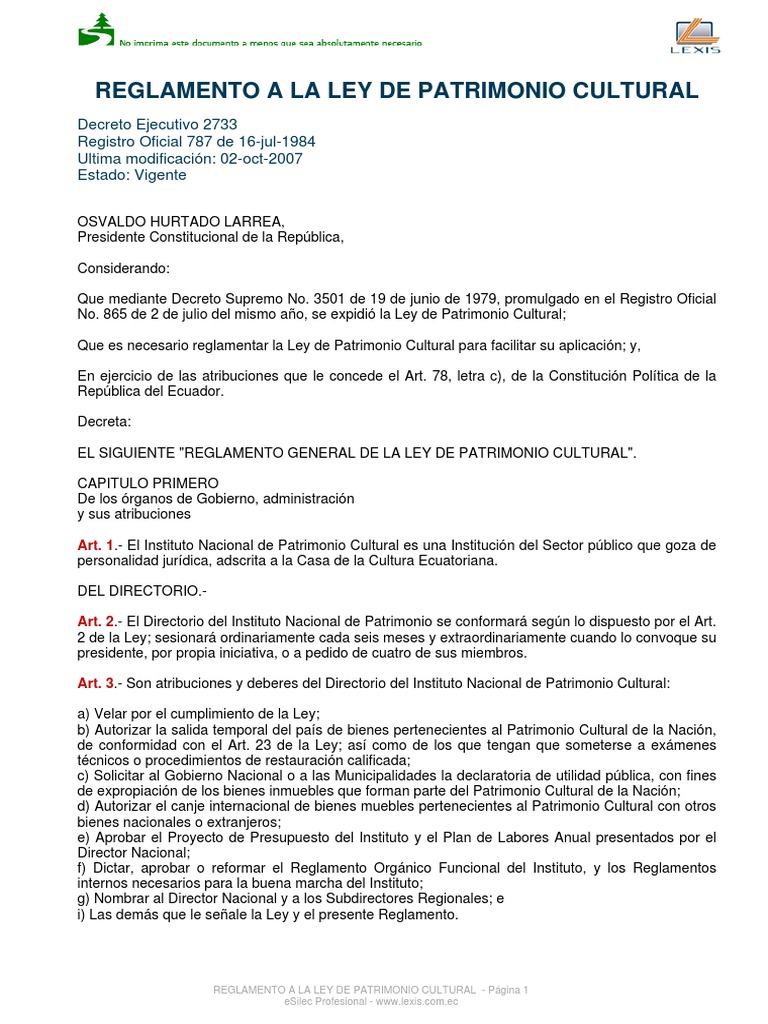 Reglamento A La Ley de Patrimonio Cultural | PDF | Bienes (Ley) | Propiedad