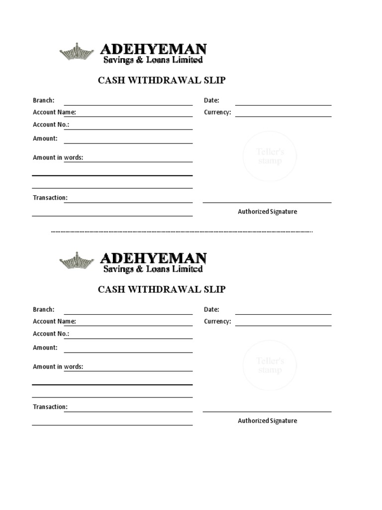 Cash Withdrawal Slip Template | PDF