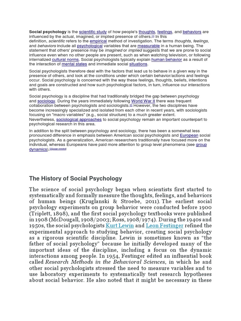 The History of Social Psychology | PDF | Social Psychology | Cognitive ...