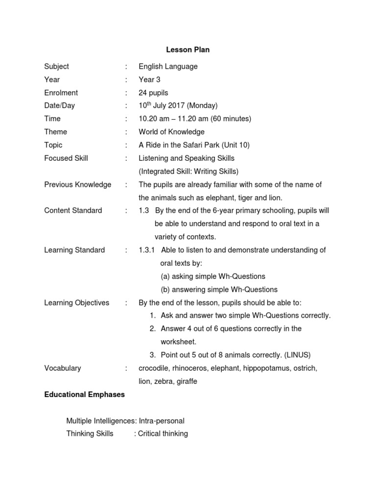 Lesson Plan | PDF | Question | Lesson Plan