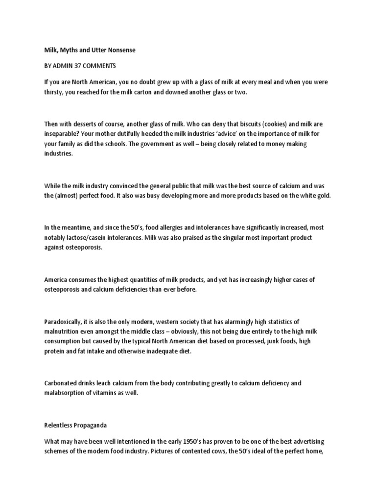 Milk, Myths and | PDF | Milk | Food Intolerance