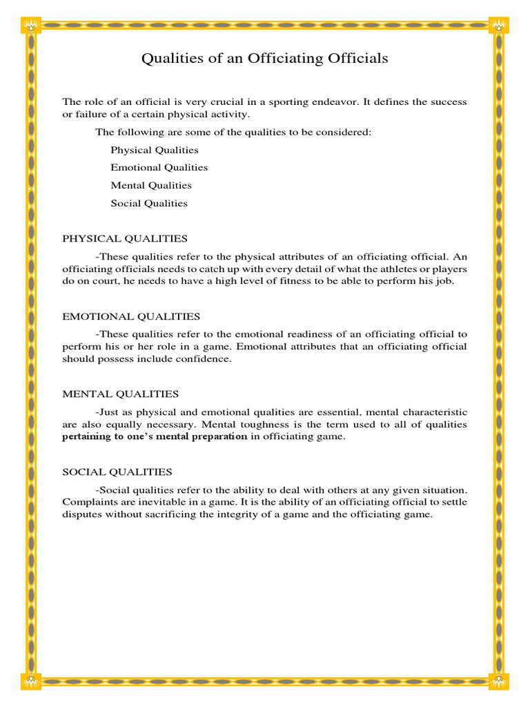Qualities of Officiating Officials | PDF | Soil | Water