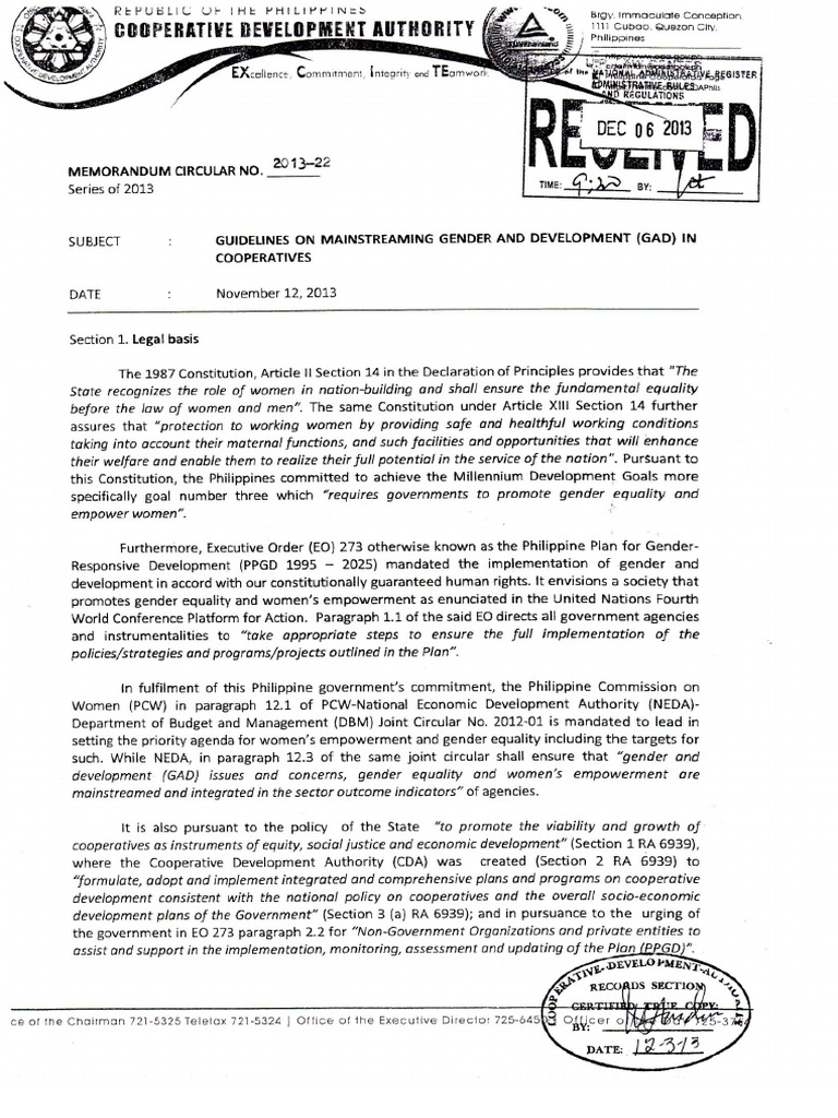 MC2013 22 Guidelines On Mainstreaming GAD in Coops | PDF