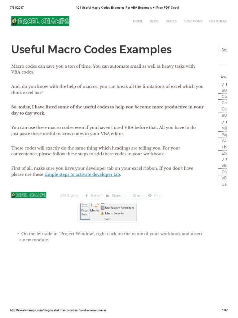101 Useful Macro Codes Examples For VBA Beginners + (Free PDF Copy) PDF ...