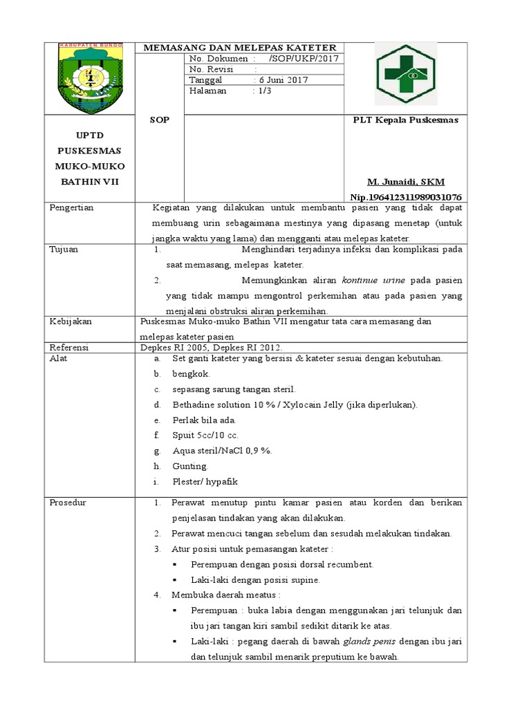 Sop Memasang Dan Melepas Kateter | PDF | Griya & Taman | Kesehatan Holistik