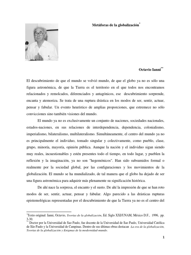 OCTAVIO IANNI, Metáforas de La Globalización | PDF | Teoría de sistemas ...