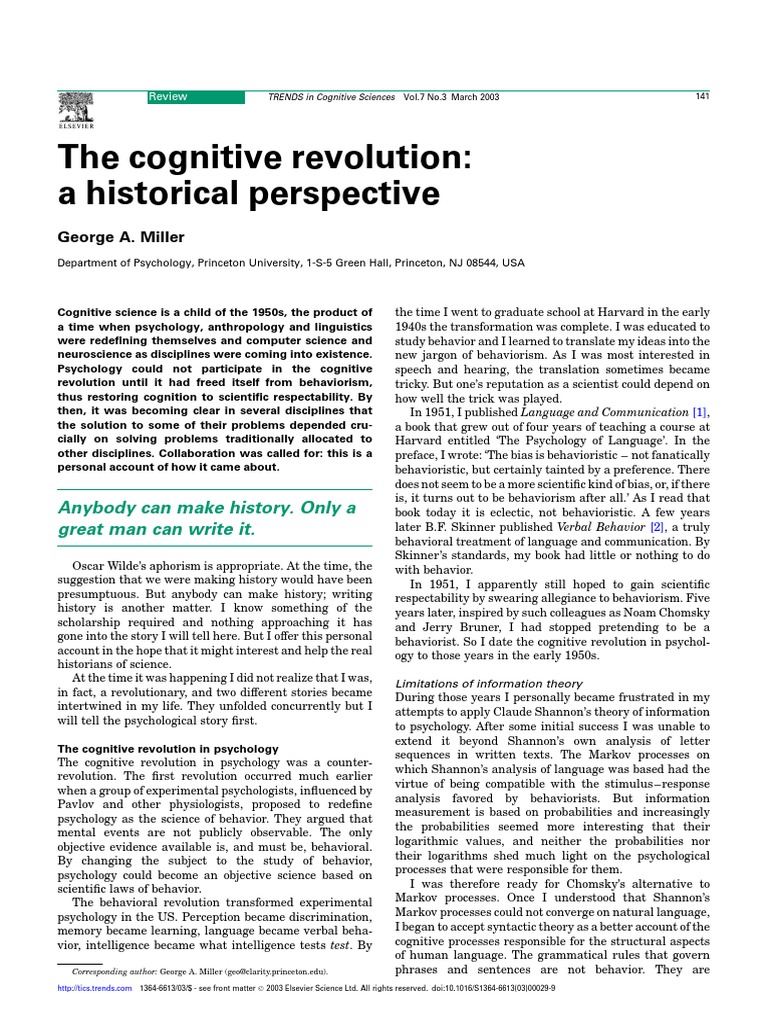 The Cognitive Revolution A Historical Perspective PDF | PDF