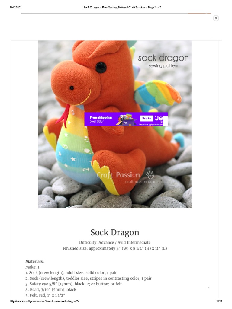 Sock Dragon - Free Sewing Pattern - Craft Passion - Page 2 of 2 | PDF ...