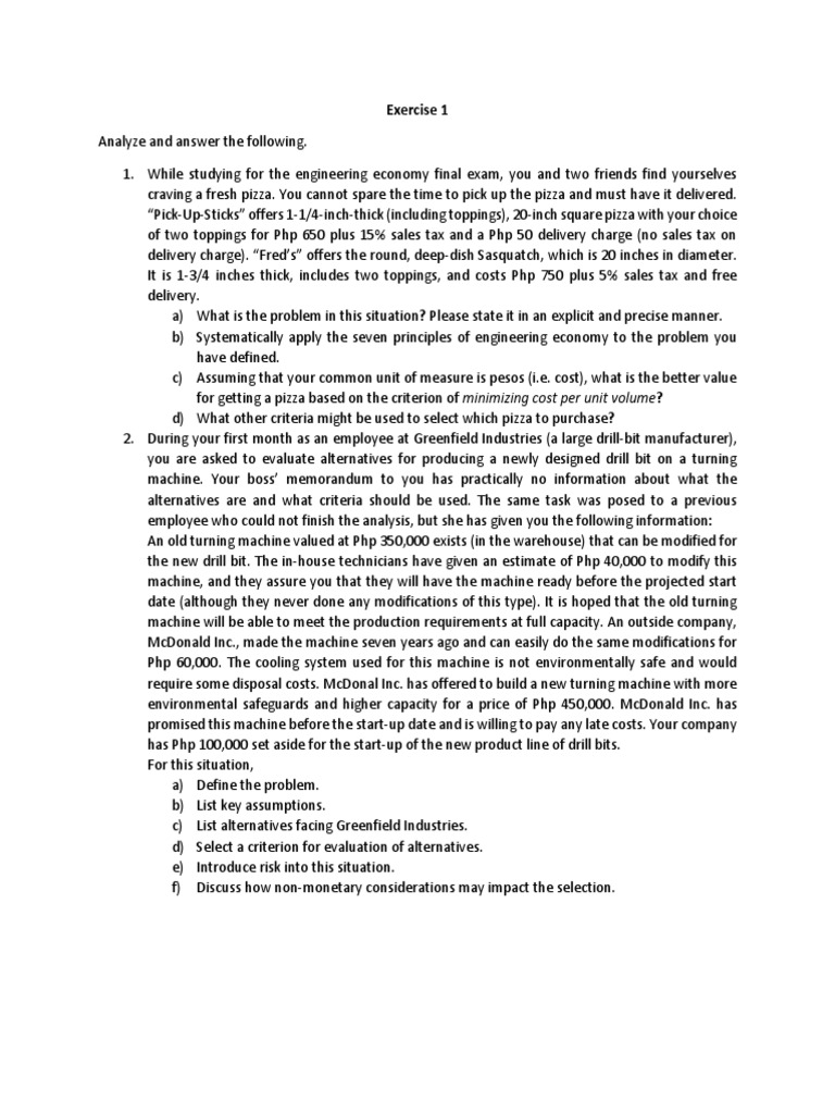 CE40 Exercise 01 (With Answers) | PDF | Business | Economies