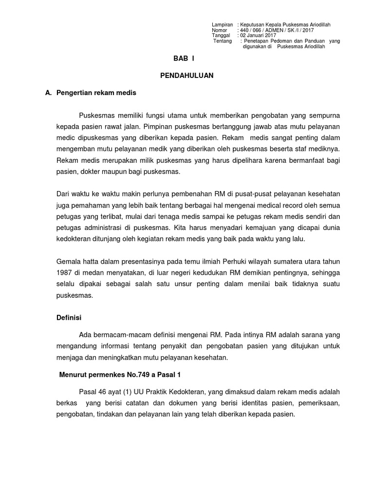 Buku Pedoman Rekam Medis 1 | PDF
