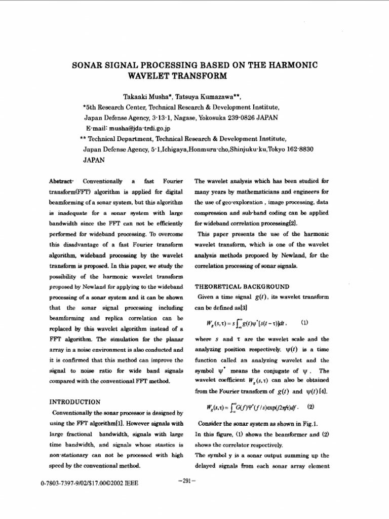 Sonar Signal Processing Based On The Harmonic Wavelet Transform | PDF | Wavelet | Fast Fourier ...