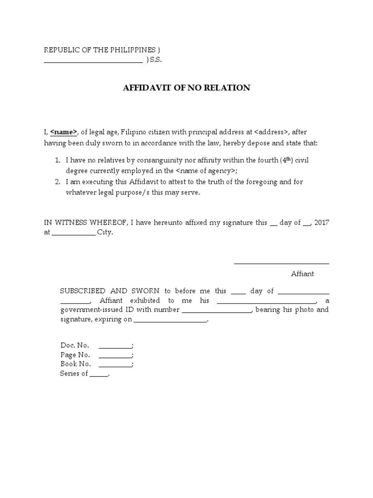 Affidavit of No Relation - Sample | PDF