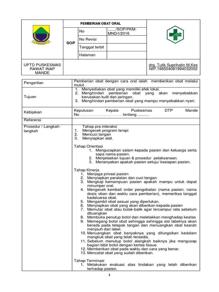 Sop Pemberian Obat Oral | PDF | Pengembangan Diri | Kesehatan Holistik