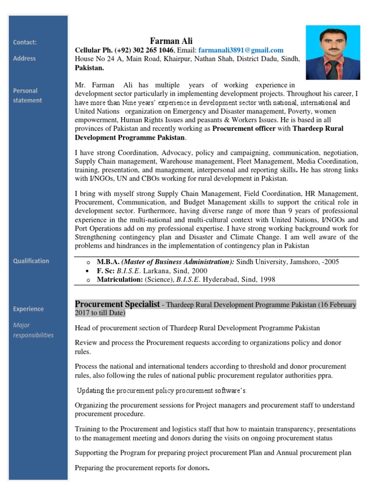 Farman Ali CV | PDF | Logistics | Warehouse