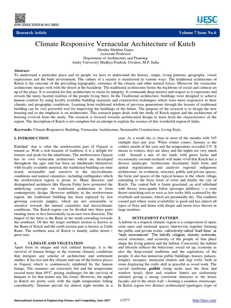.Climate Responsive Vernacular Architecture of Kutch | PDF | Roof | Wall