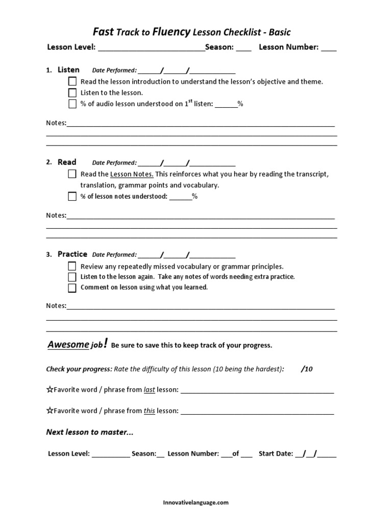 Fluency Fast Basic Checklist PDF | PDF