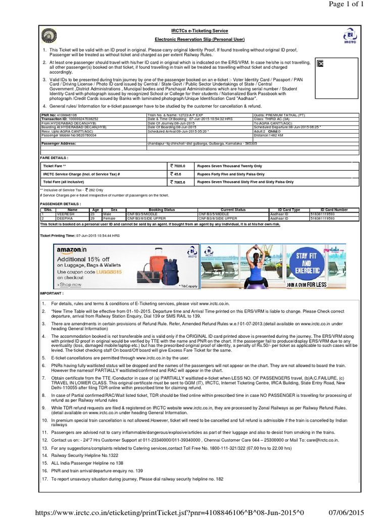 HYB To AGRA Ticket | PDF | Identity Document | Ticket (Admission)