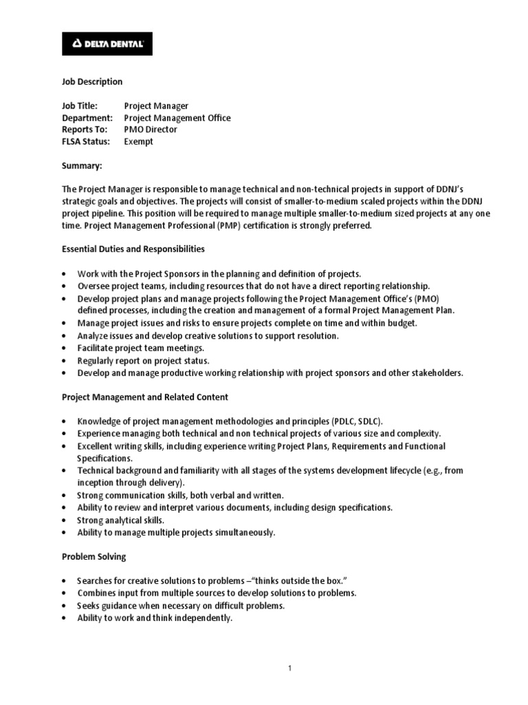ProjectManager Job Description PDF | PDF | Project Management | Leadership