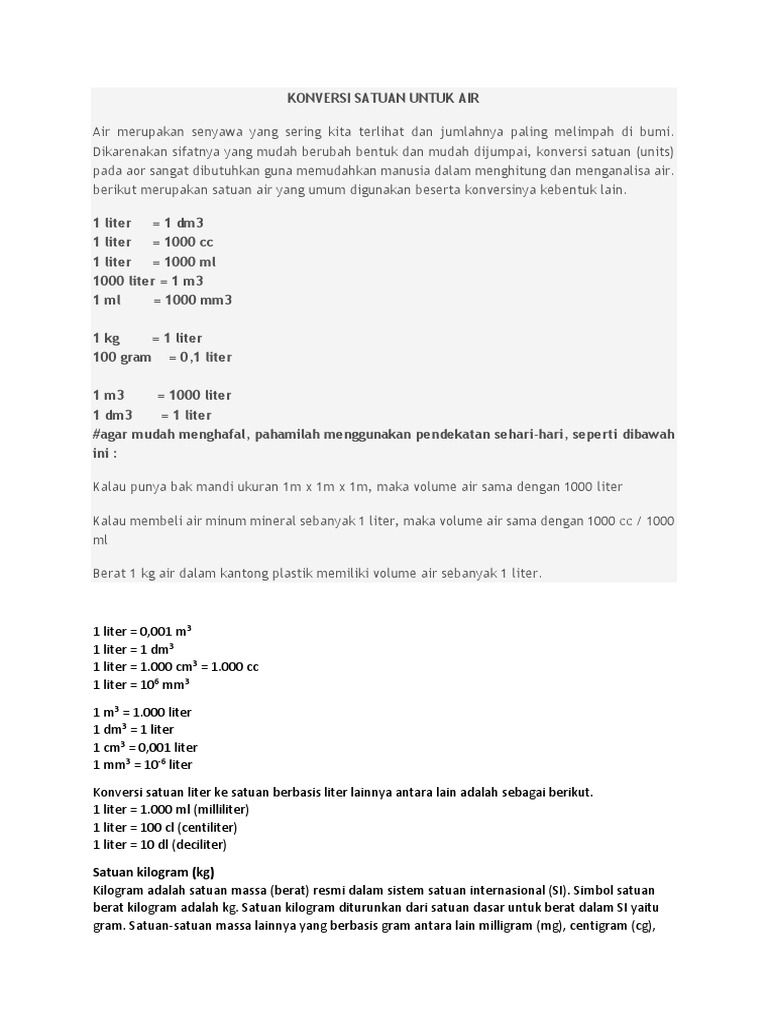 Konversi Satuan Air | PDF