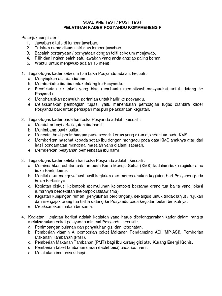 Pre Test - Post Test | PDF | Kesehatan Holistik