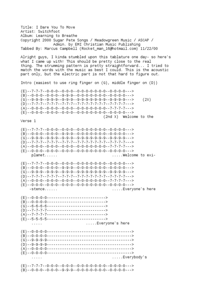 Dare You To Move Guitar Chords