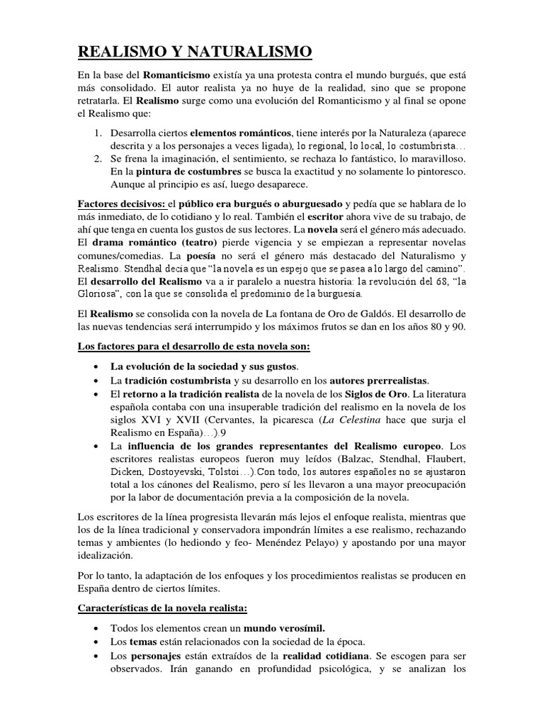 Realismo y Naturalismo (Literatura Española) | PDF | Realismo literario ...