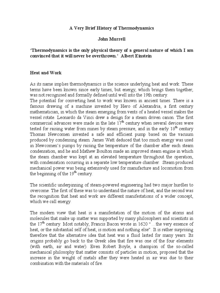 History of Thermodynamics | PDF | Second Law Of Thermodynamics ...