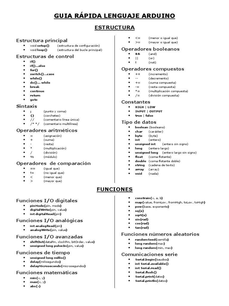 Guia Lenguaje Arduino PDF | PDF