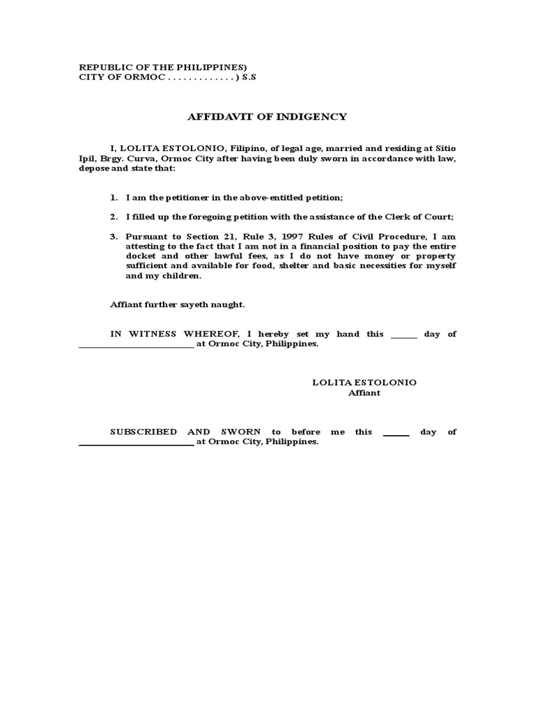 Affidavit of Indigency | PDF