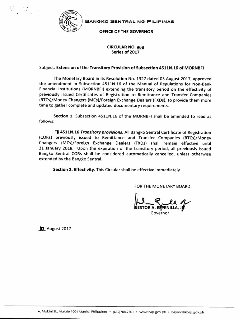 BSP Memorandum Circular 968 | PDF