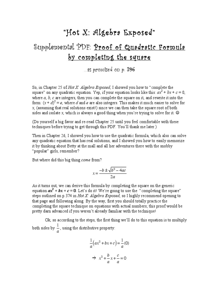 Quad Form Proof Danica Mckellar | PDF | Quadratic Equation | Fraction ...