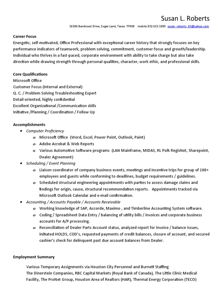 Resume of Susan - Roberts - 03 | Download Free PDF | Microsoft Excel ...