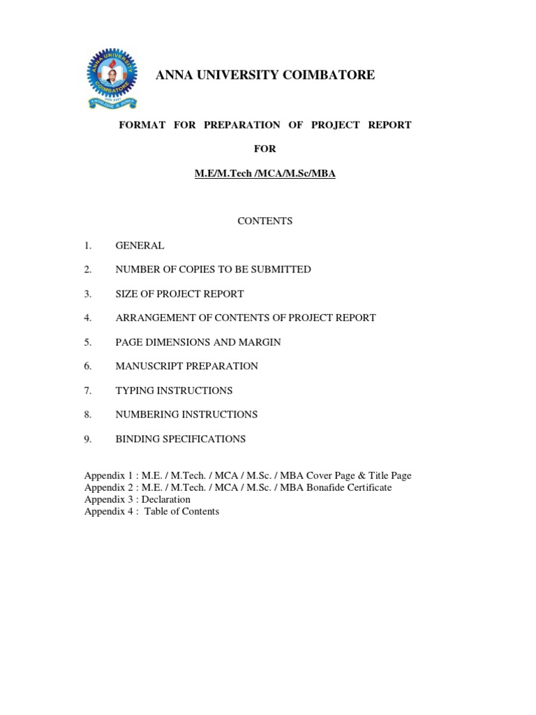 Anna University Coimbatore: Format For Preparation of Project Report ...