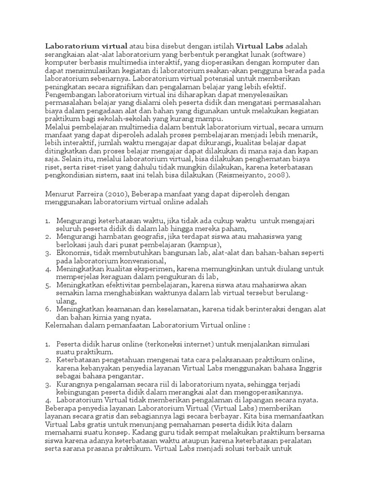 Kelebihan dan Kekurangan Laboratorium Virtual | PDF