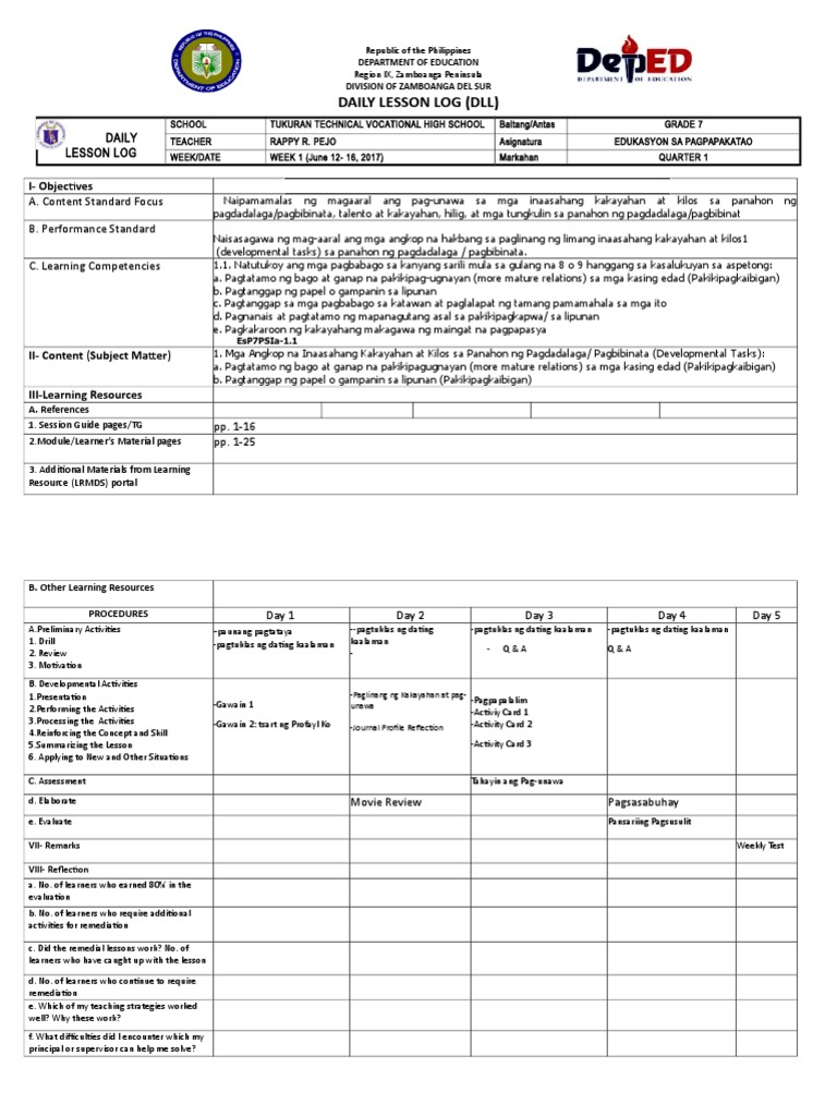 Esp 7 DLL Quarter 1 | PDF