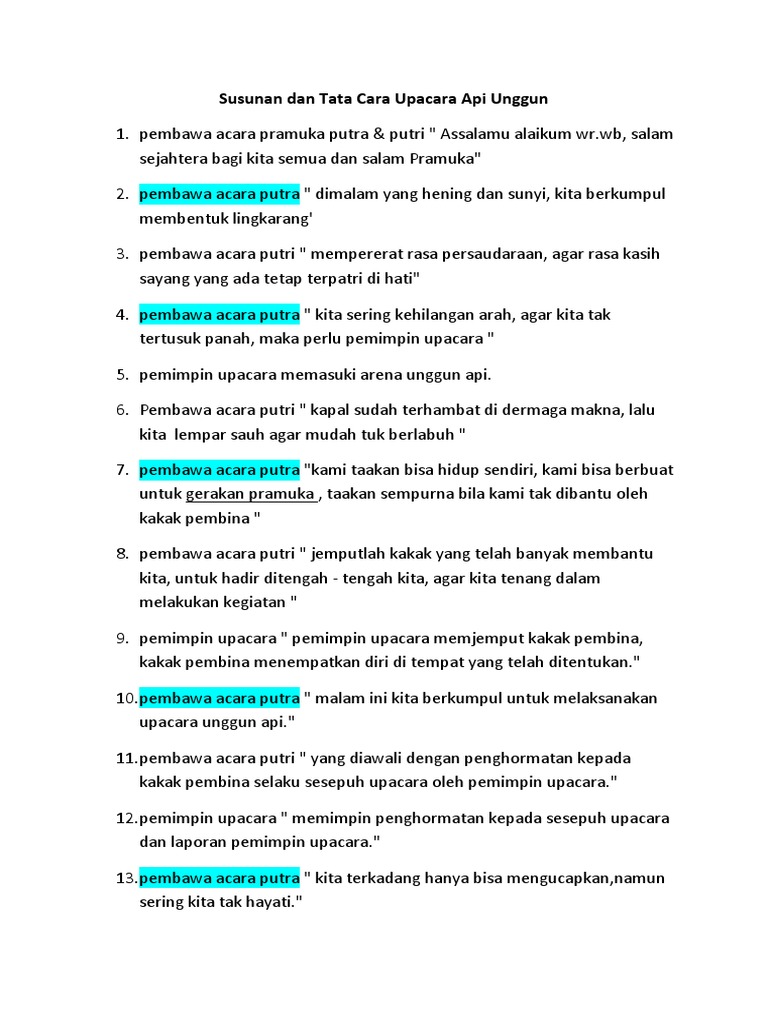 Susunan Dan Tata Cara Upacara API Unggun | PDF
