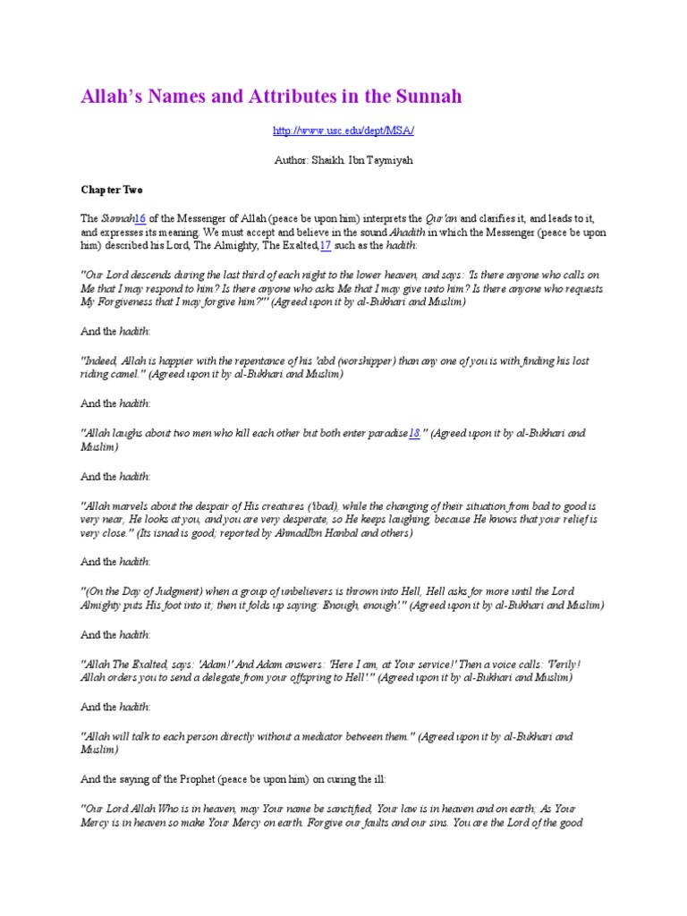 Allah's Names and Attributes in The Sunnah: Chapter Two | PDF | Hadith ...