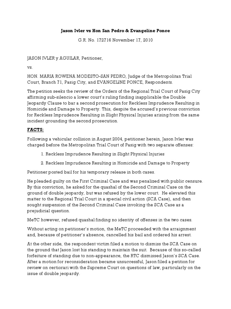 Jason Ivler Double Jeopardy Ruling | PDF | Felony | Crime & Violence