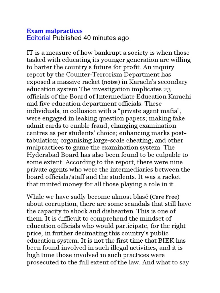 Editorial: Exam Malpractices | PDF