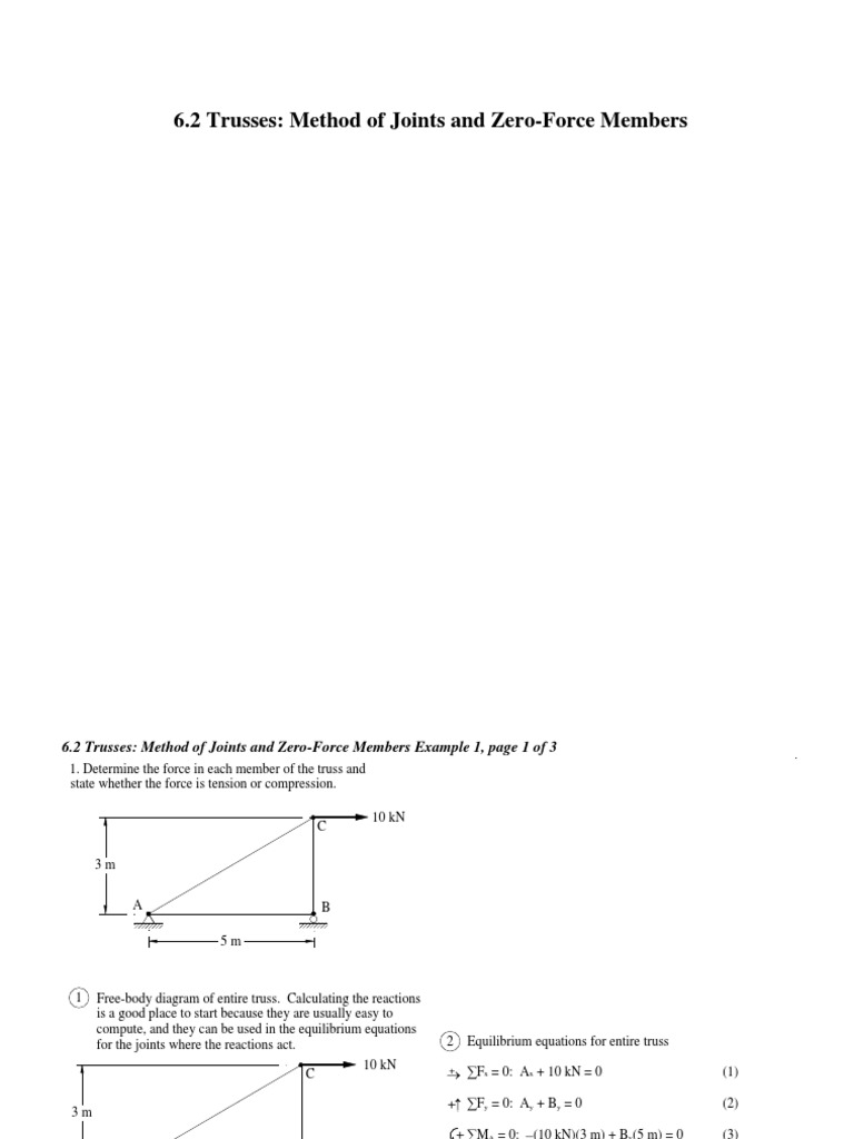 Trusses Method Of Joints Pdf Pdf Truss Tension Physics
