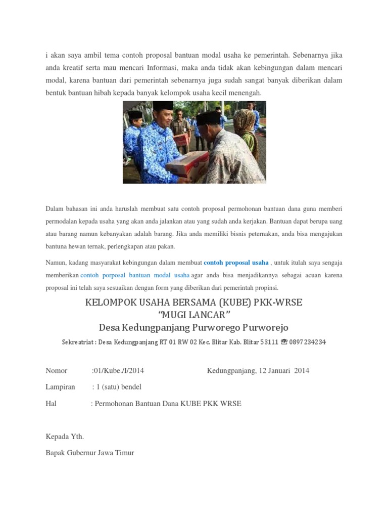 Contoh Proposal Bantuan Modal Usaha Ke Pemerintah | PDF