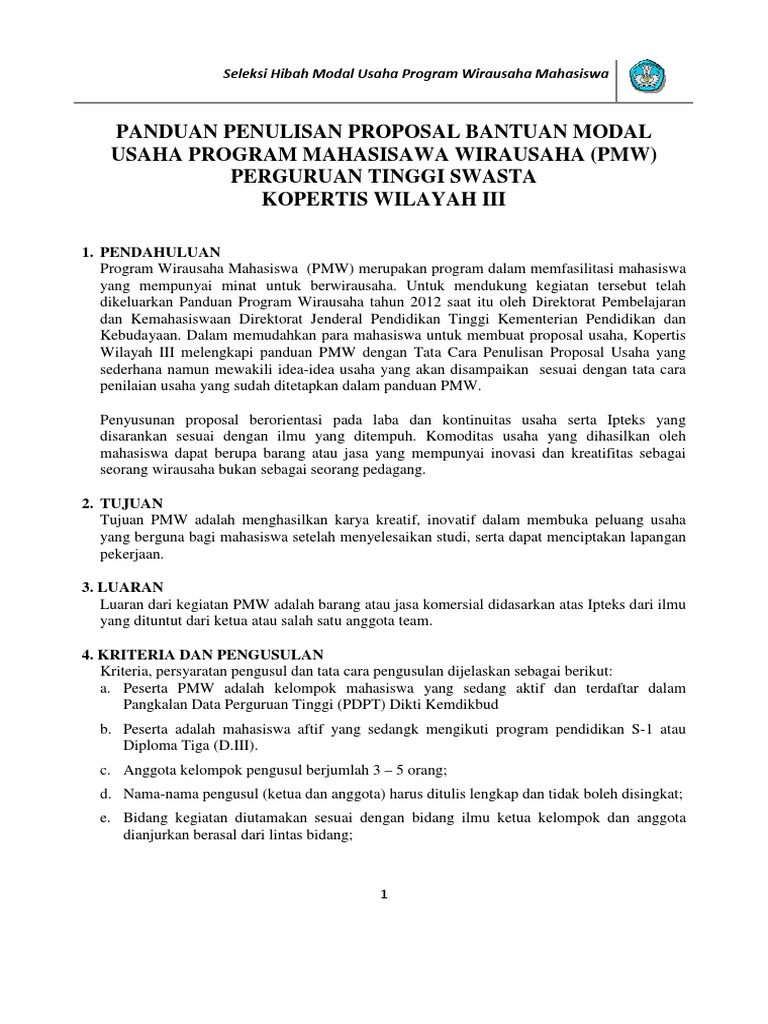 Panduan Penulisan Proposal Usaha PMW PDF | PDF
