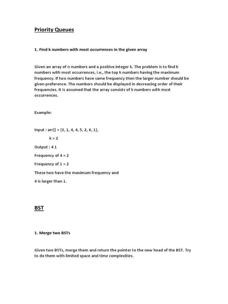 Priority Queues: 1. Find K Numbers With Most Occurrences in The Given ...